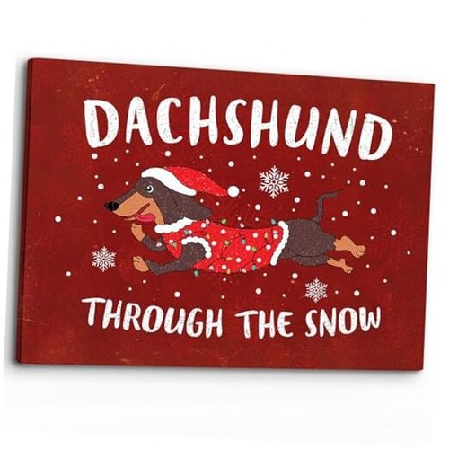 Christmas Dog Dachshund through The Snow Winter Wall Art Decor ...