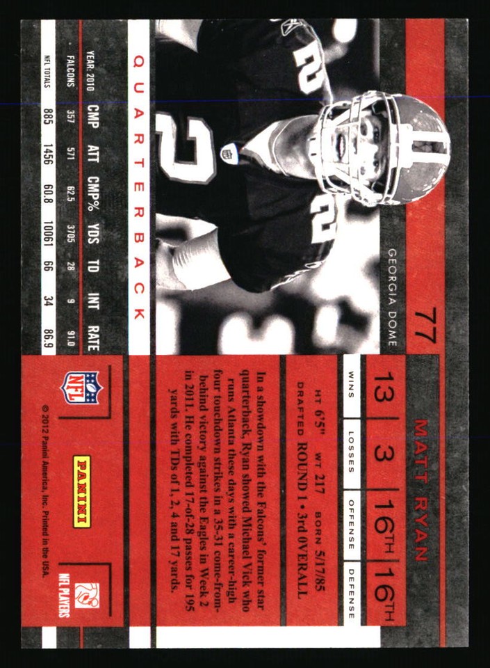 Matt Ryan 2011 Playoff Contenders #77 FOOTBALL Card | eBay