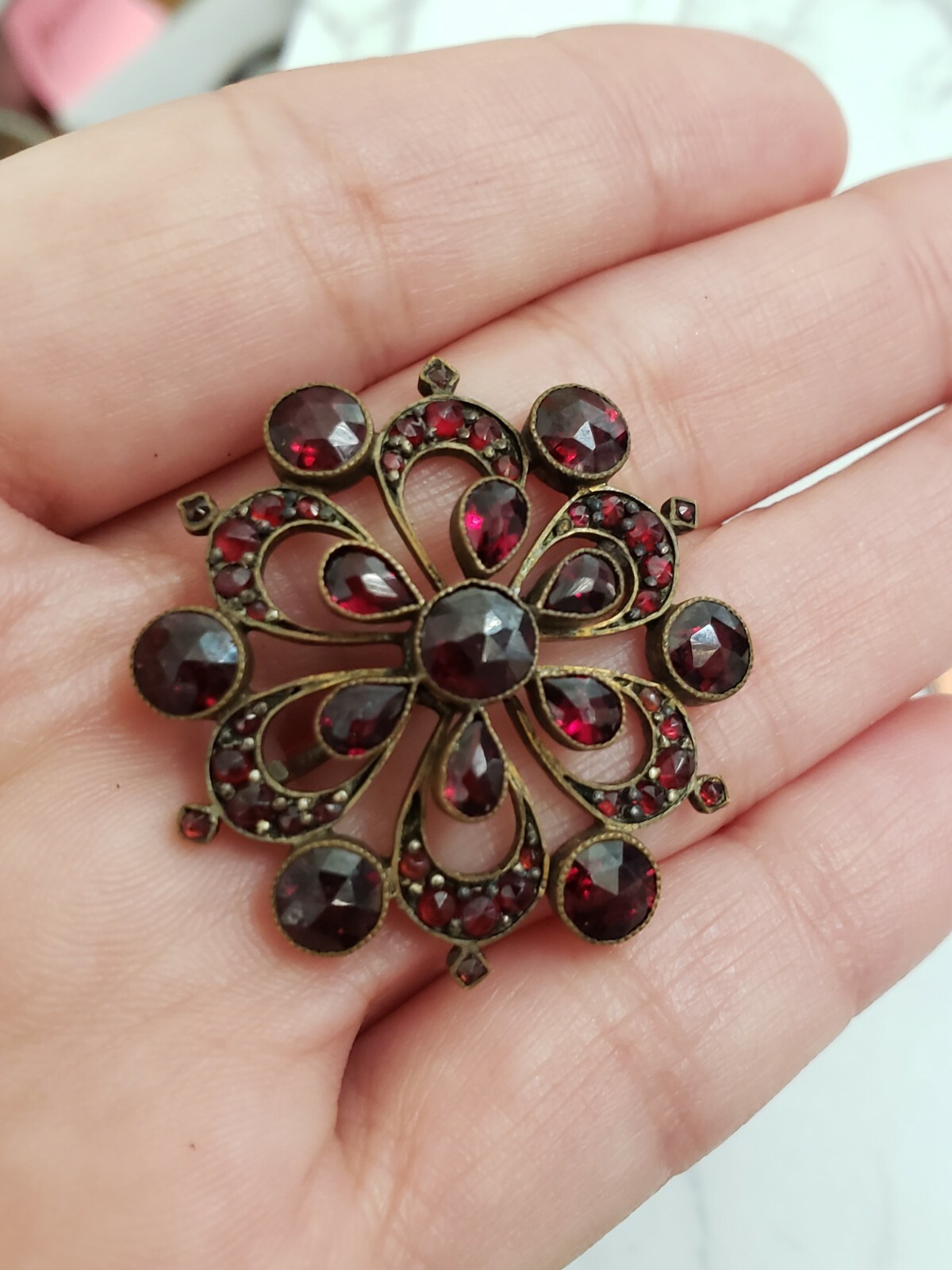 ANTIQUE BOHEMIAN GARNET SILVER PIN BROOCH | eBay