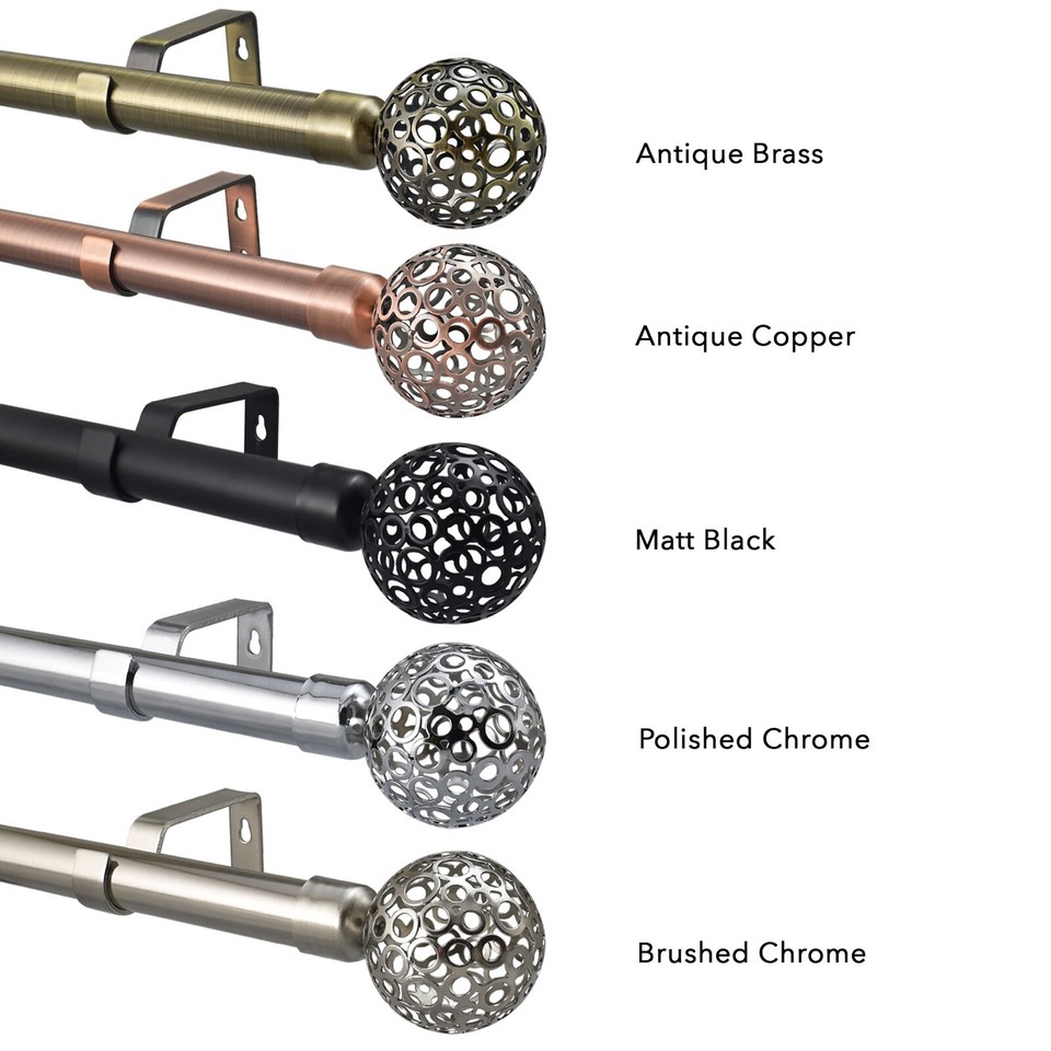 Curtain Poles 19mm Extendable Eyelet Metal Rail Rod Black Copper Chrome ...