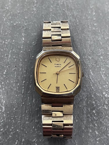 Vintage TIMEX Retro Gold Tone Quartz Wrist Watch Octagon Date Needs ...