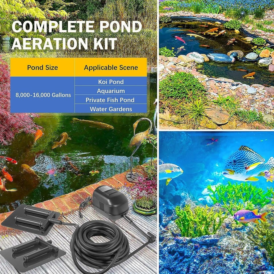 Koi Ponds Aeration Kit for Water Gardens & Koi Fish Ponds 8,000-16,000 ...
