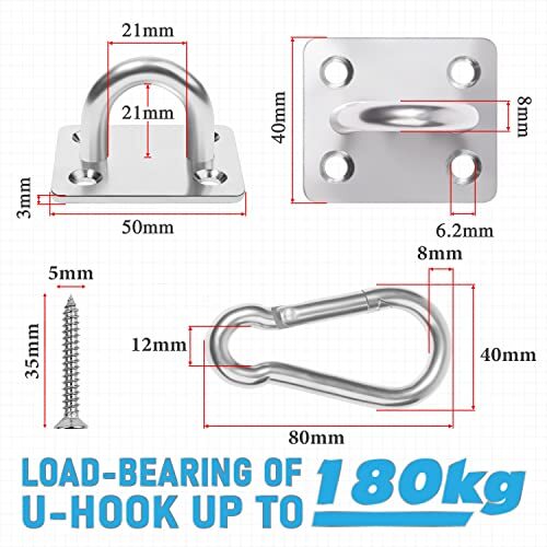 2PCS M8 Premium Heavy Duty Square Stainless Steel Pad Eye Hooks + 2PCS ...