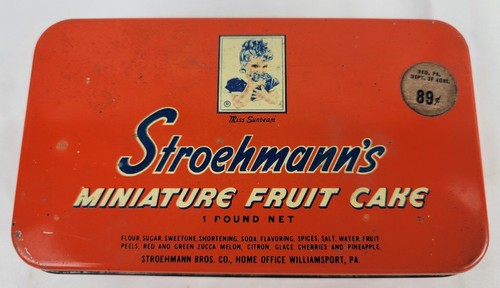Stroehmann's Bread Advertising Tin Miniature Fruit Cake Sign Can ...
