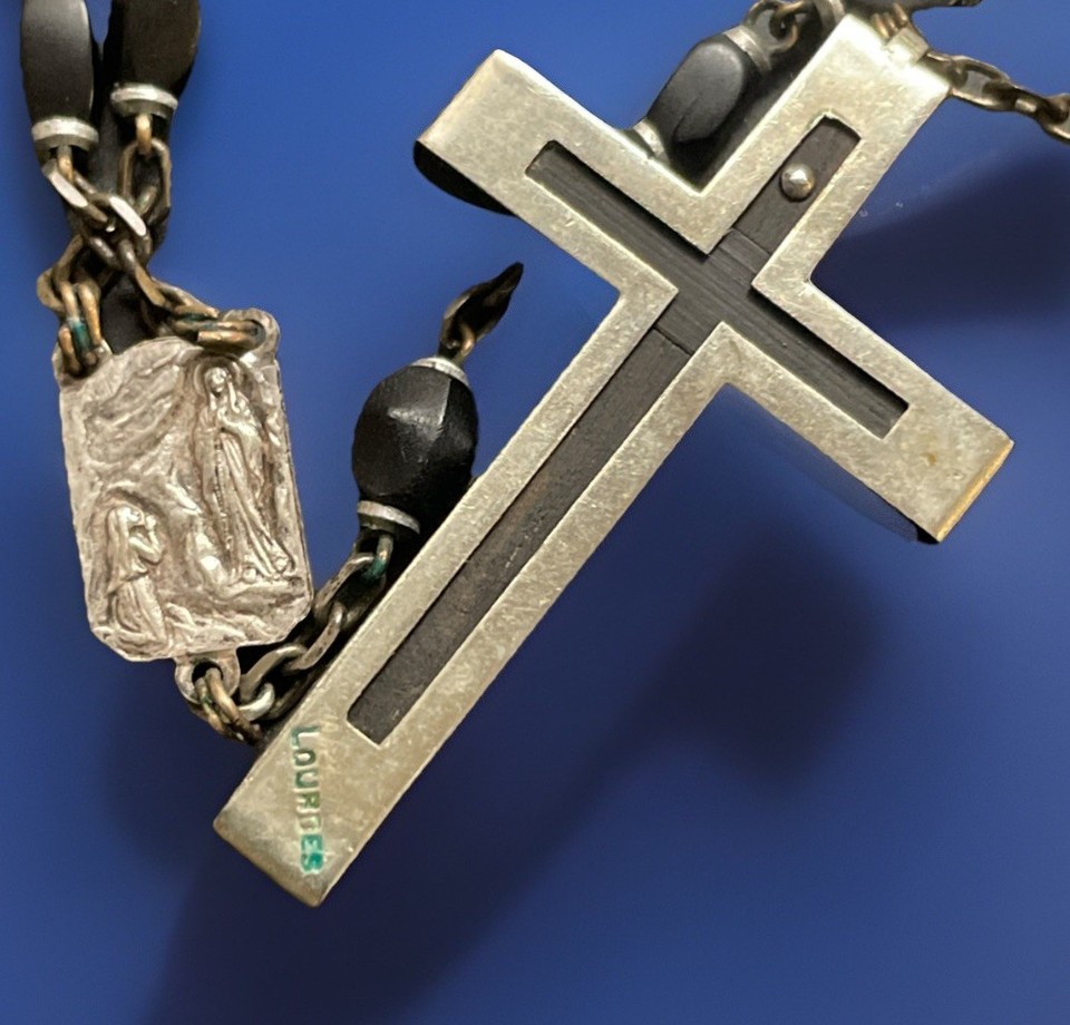 Vintage Catholic Rectangular Cocoa Wood Rosary, Ebony Crucifix, France ...