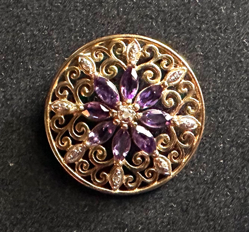 Vtg Gold Wash Purple Flower Pendant MARKED PAJ 925 STERLING SILVER ...