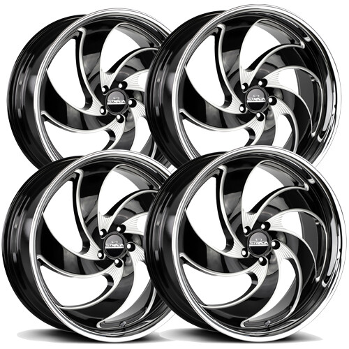 (Set-4) Strada C05 Retro 5 22x9 5x5" +15mm Black/Milled SSL Wheels Rims ...
