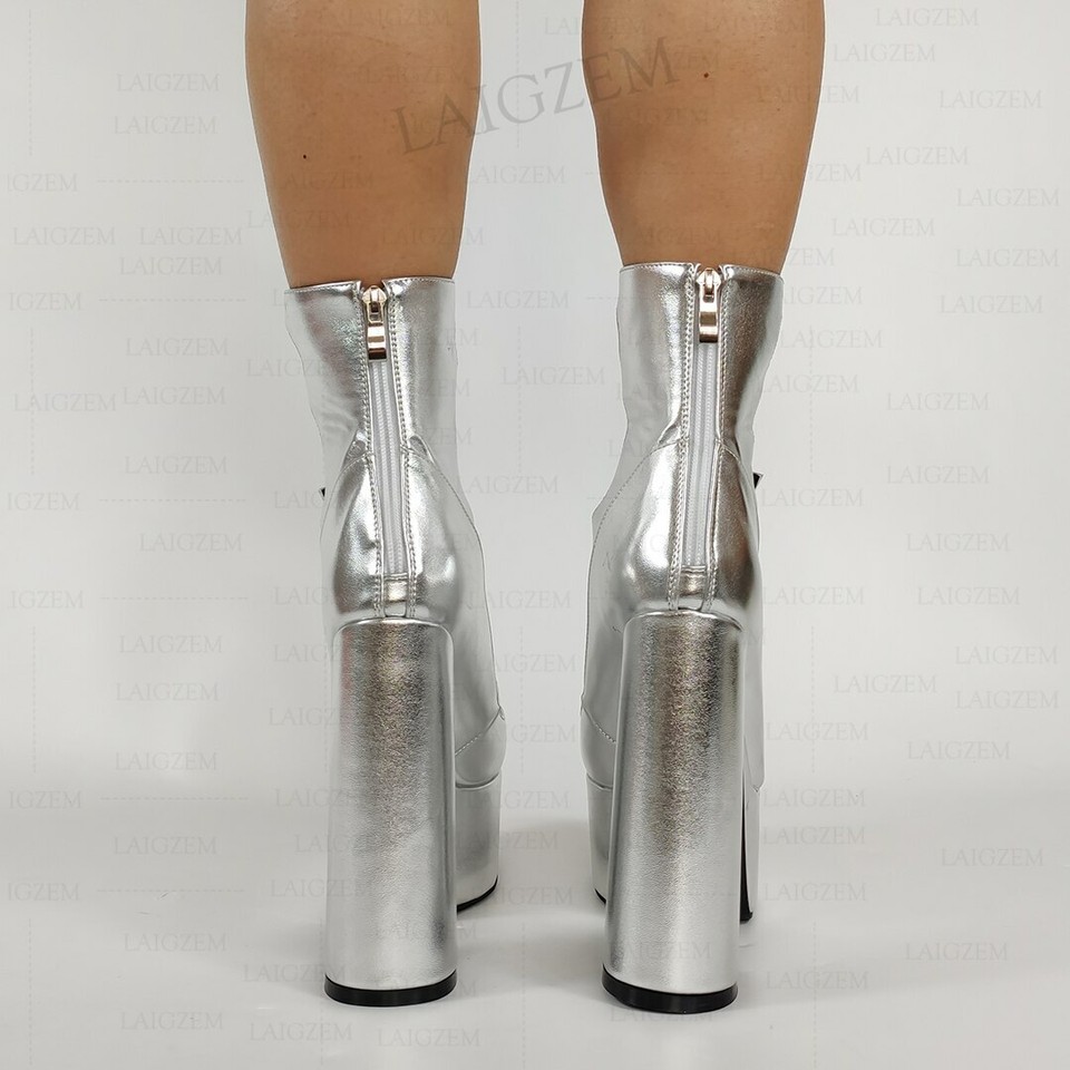 Women Pumps Round Toe Back Zip Buckle Straps Block Heels Sandals Shoes ...