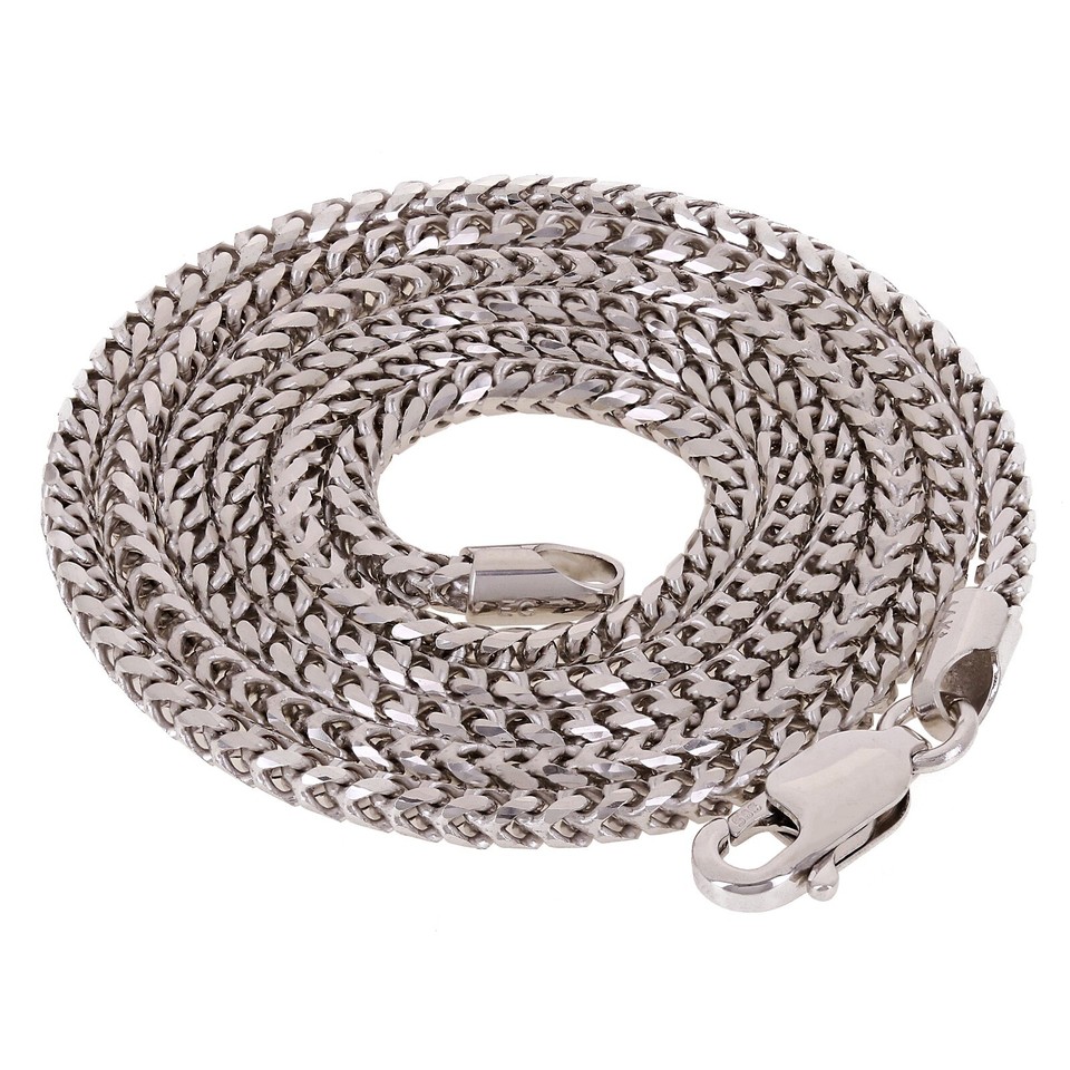 Italian 14k White Gold Solid Diamond Cut Franco Chain Necklace 22" 2mm ...