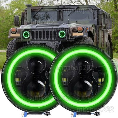 7" inch LED Headlight Green DRL Fit Military Humvee M998 M923 M35a2 ...