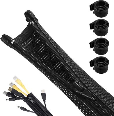 1.5m Heavy Duty Cable Sleeve Protector Sheath Mesh Tube Power Cord Wire ...