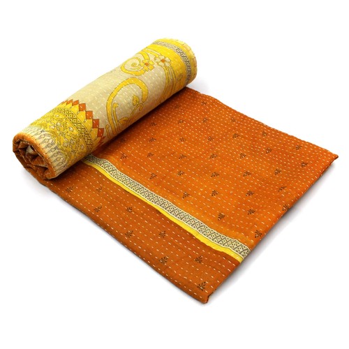 Vintage Quilt Indian Handmade Organic Cotton Counterpane Blanket Throw ...