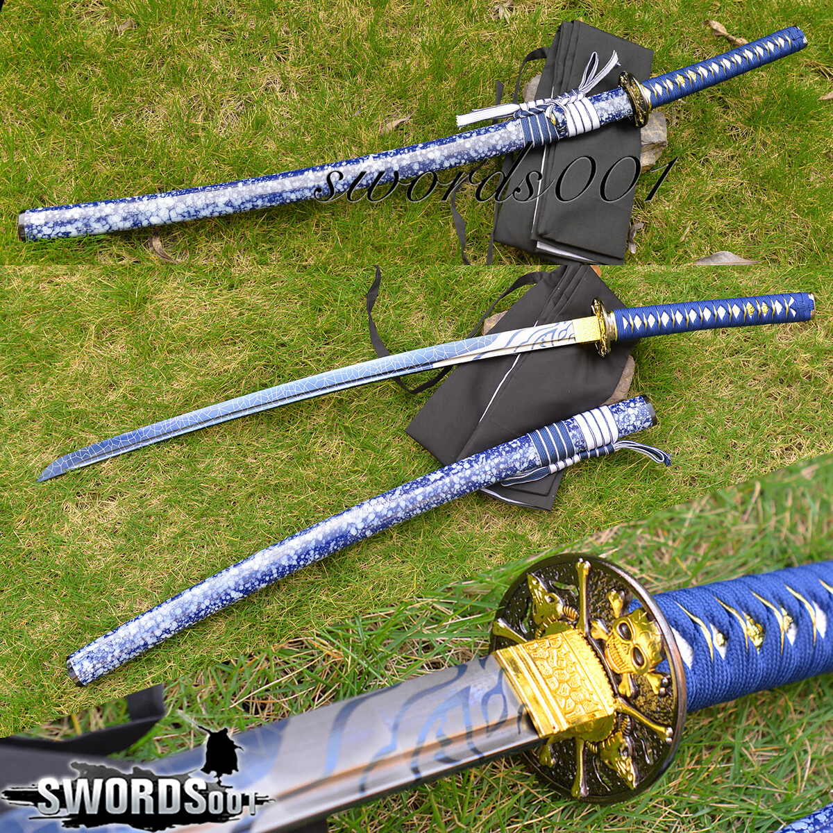 Japanese Katana Samurai Sword Nice Patterned Blade Full Tang Cool Skull ...