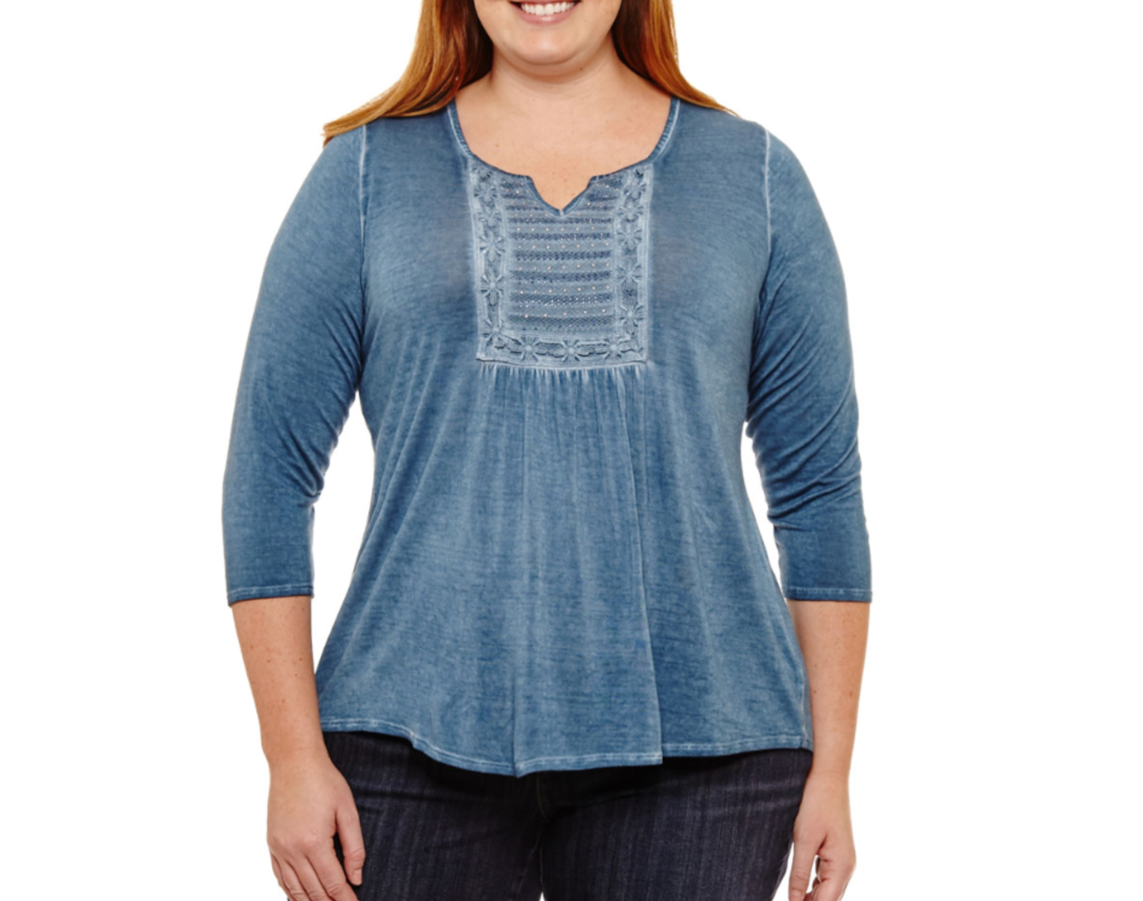 UNITY ONE WORLD WOMEN'S WASHED BLUE 3/4 SLEEVE EMBELLISHED KNIT TOP ...