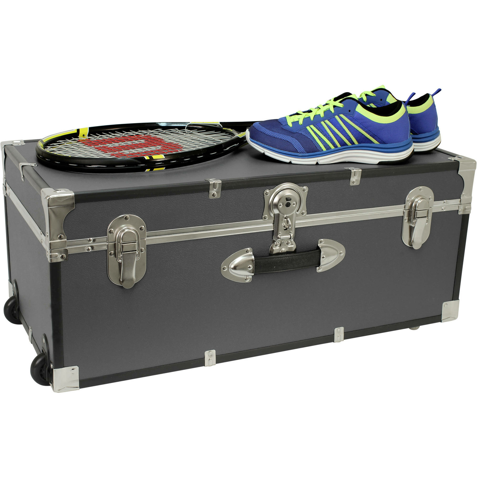 Gray Grey Footlocker Trunk with Wheels Storage Chest Travel Luggage ...