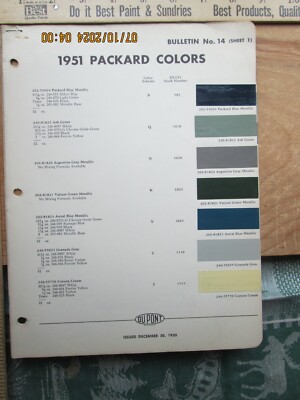 1951 packard Color Chip Paint Brochure Chart by Du Pont | eBay