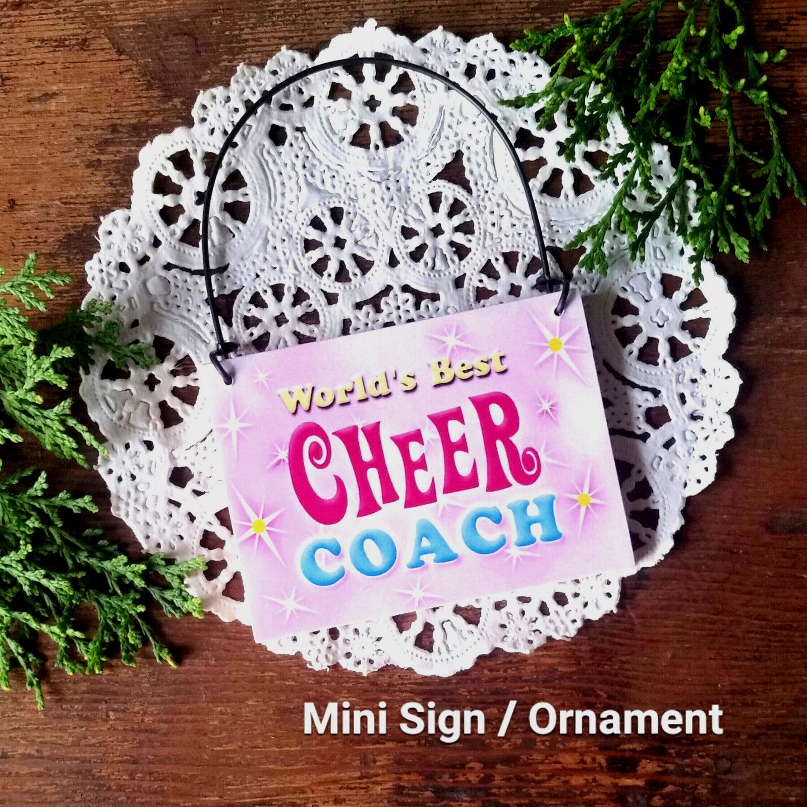 Mini Sign Ornament * WORLDS Best CHEER COACH Gift Cheerleader New USA ...