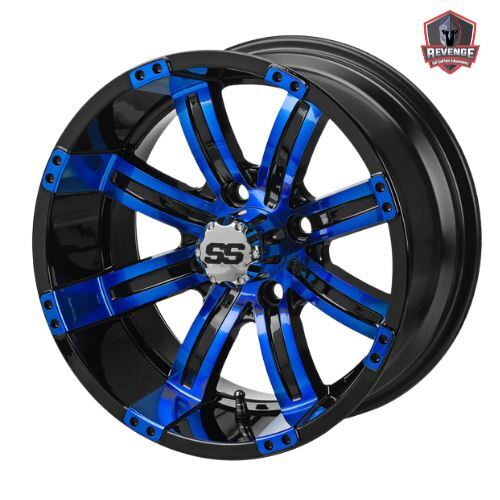 12" Casino Black & Blue Golf Cart Wheels and Tires Combo (215/35-12 ...
