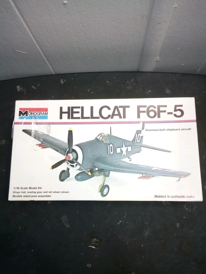 Vintage 70's Monogram Hellcat F6F-5 1/48 Scale Model Airplane Kit #6832 ...
