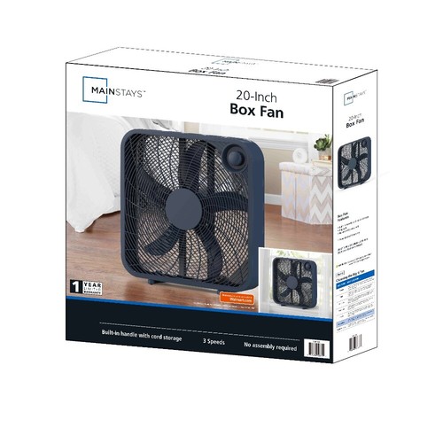 Mainstays 20" 3-Speed Portable Box Fan, FB50-16HI, New, Indigo | eBay