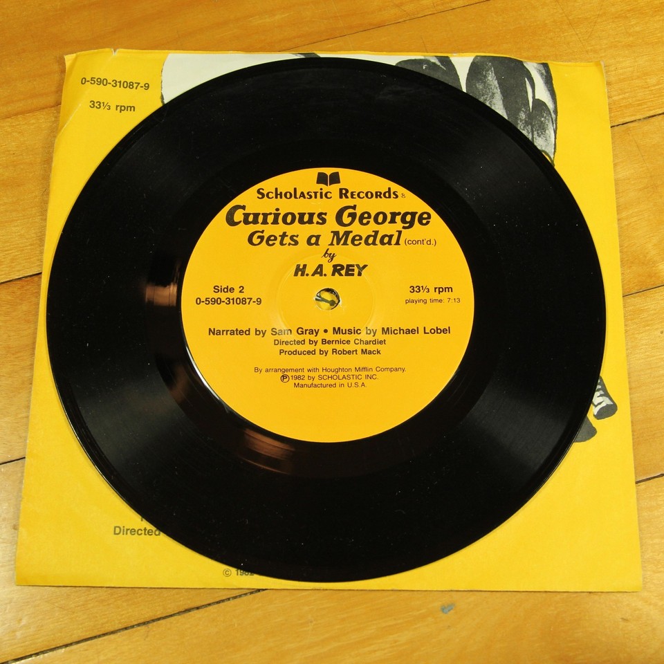 VTG Curious George Gets A Medal H.A. Rey Vinyl Record 7" Scholastic ...