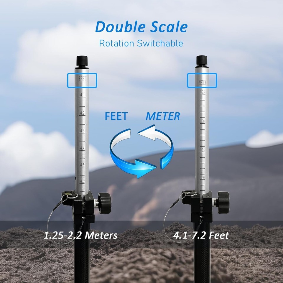 2.2M RTK GPS Prism Range Pole Portable Rod Double Scale Meter and Feet ...