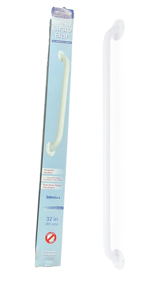Medline Bathroom Safety White Grab Bar 32"/80cm Stainless Steel ...