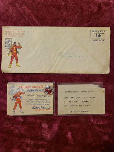 CAPTAIN MARVEL MEMBERSHIP CARD, BUTTON, ENVELOPE, SPY SMASHER CODE CARD ...