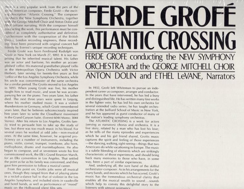 Ferde Grofe & The New Symphony Orchestra - Atlantic Crossing Vinyl LP ...
