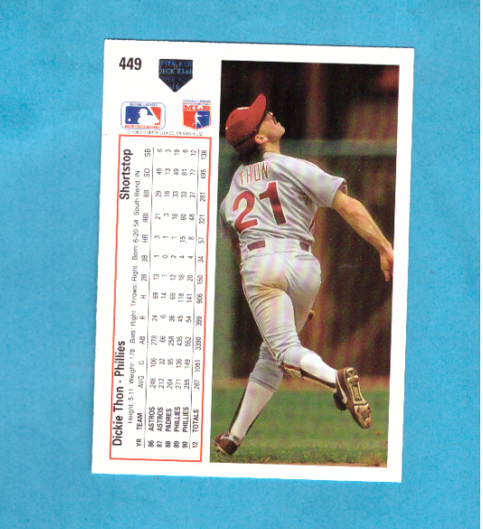 1991 Upper Deck Baseball Card #449 Dickie Thon Phillies | eBay