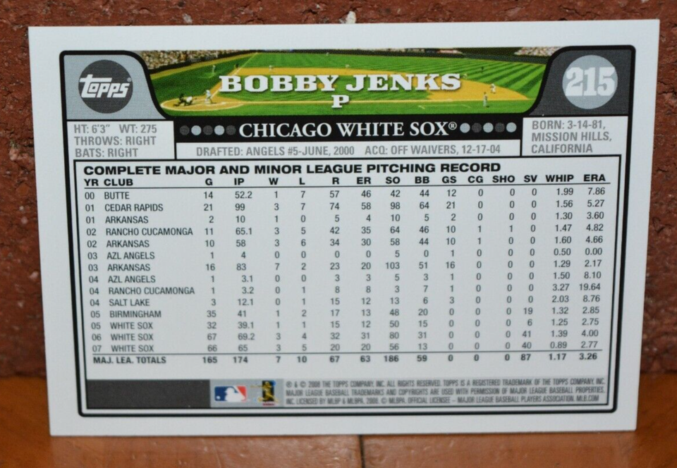GREAT LOOKING VINTAGE STYLE BASEBALL CARD 2008 TOPPS WHITE SOX BOBBY ...