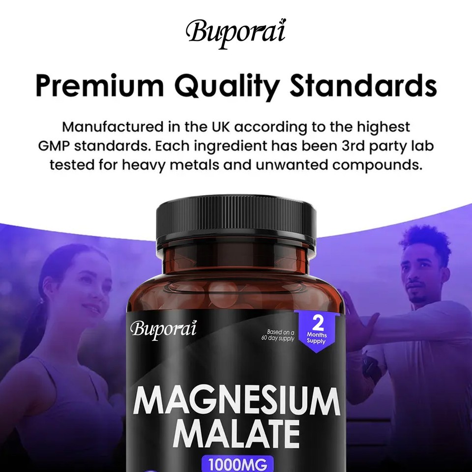Magnesium Malate - Promotes Muscle and Bone Health and Enhances ...
