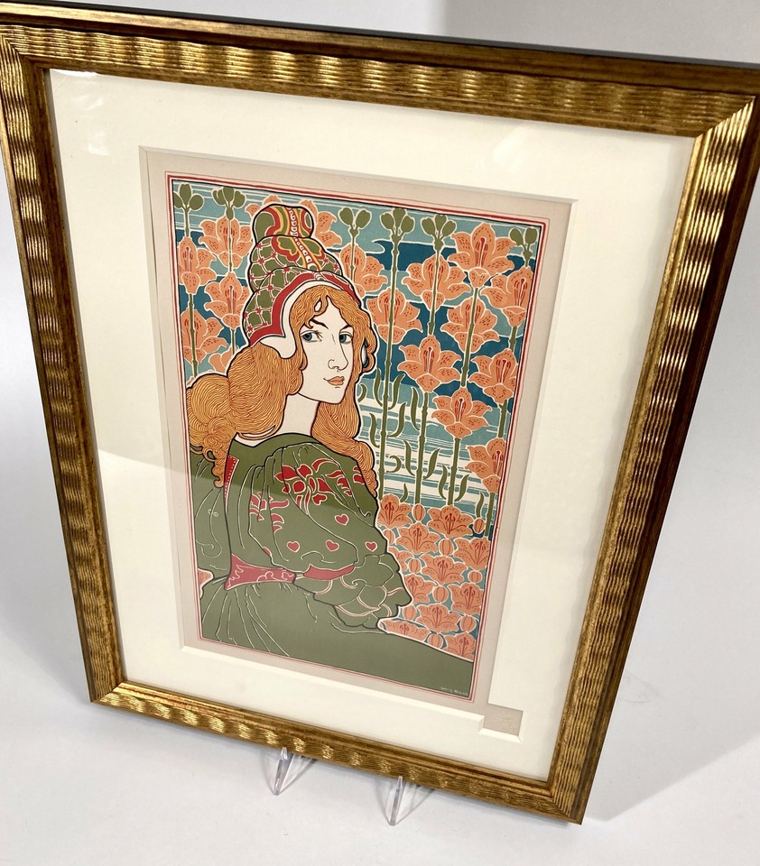 Antique Framed JANE Lithograph, Print, Louis Rhead, Art Nouveau, L ...