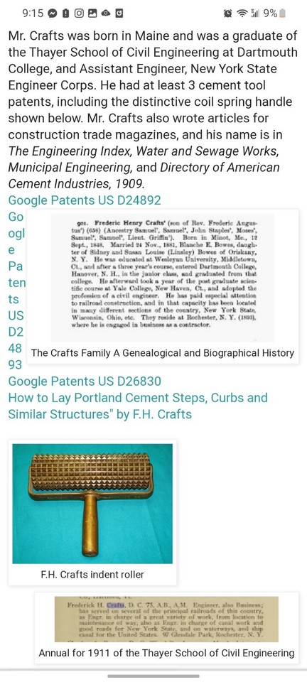 Antique Vintage F.H. Crafts Handheld Concrete Indentation Roller - Good ...