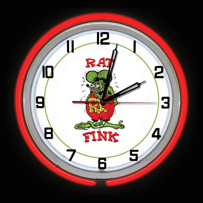 15" Rat Fink White Sign Red Double Neon Clock | eBay