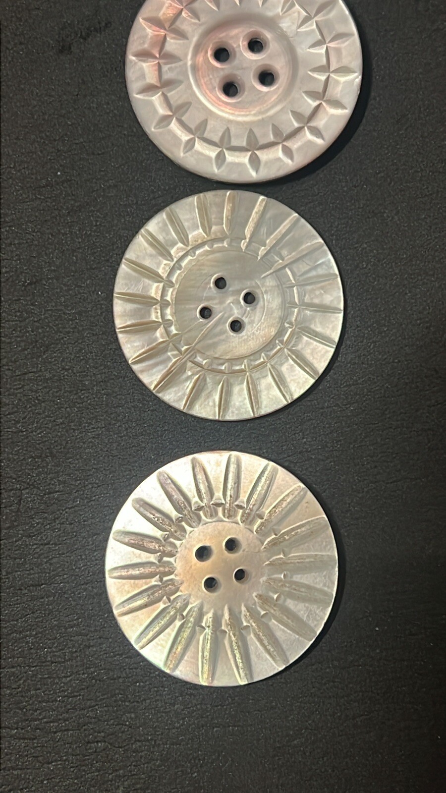 3 Antique Vintage Carved Etched Button Lot Set MOP Shell Mother Of ...
