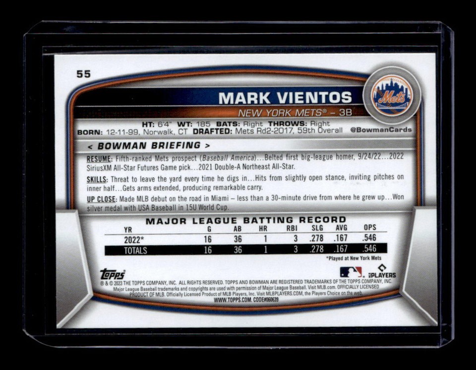 2023 Bowman #55 Mark Vientos Mets Rookie - QTY | eBay
