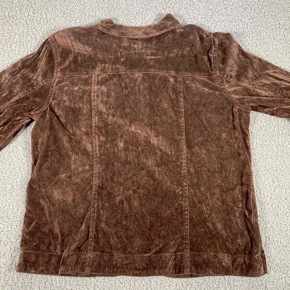 ELCC Faux Suede Button Up Jacket Womens M Brown Long Sleeve Light ...