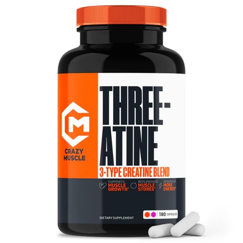 Crazy Muscle Three-atine - Premium 3x Creatine Capsules - Pre/Post ...