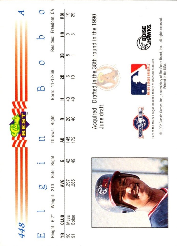 1992 Classic Best Elgin Bobo #448 Boise Hawks Baseball Card | eBay