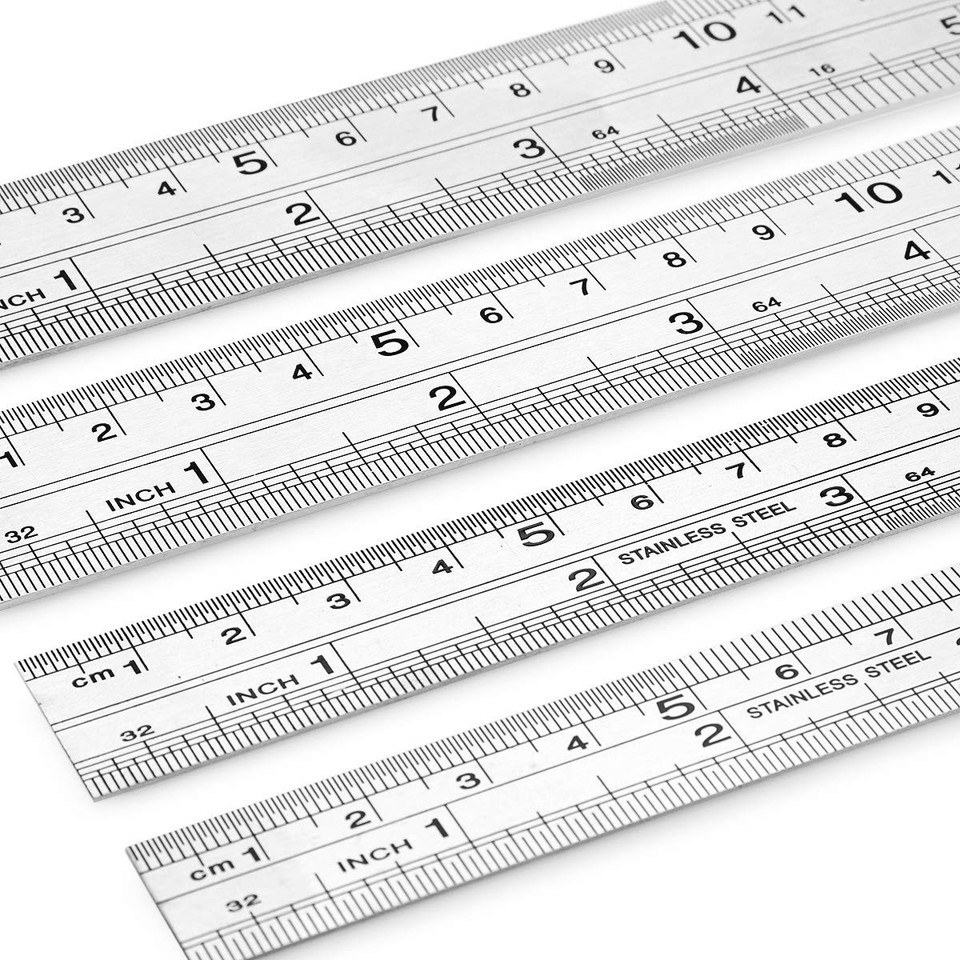 Ruler Metal Stainless Steel Straight Edge Measuring Tool Set of Silver ...