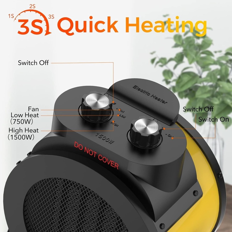 Saker Powerful Portable Heating 1500W PTC Portable Space Heater for ...
