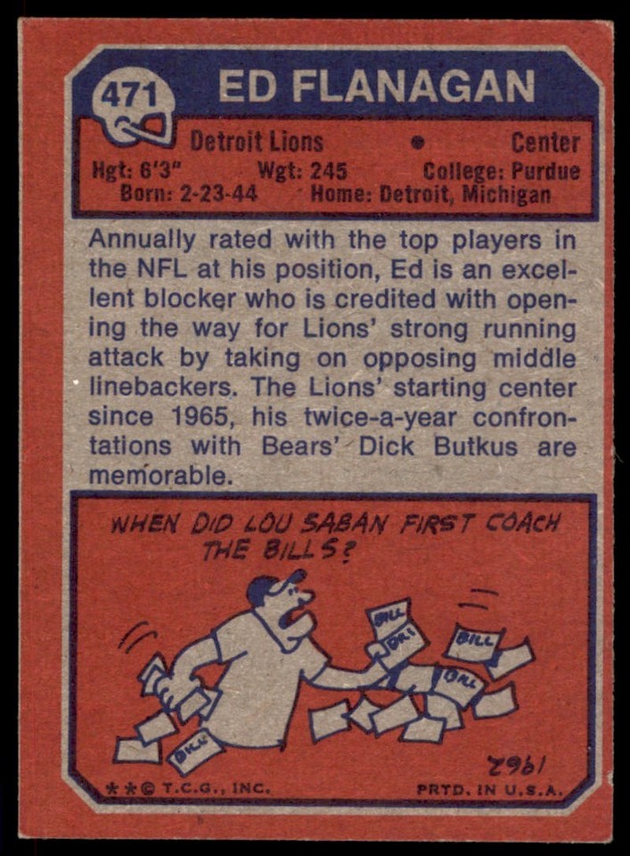 1973 TOPPS ED FLANAGAN DETROIT LIONS #471 EX-EXMT | eBay