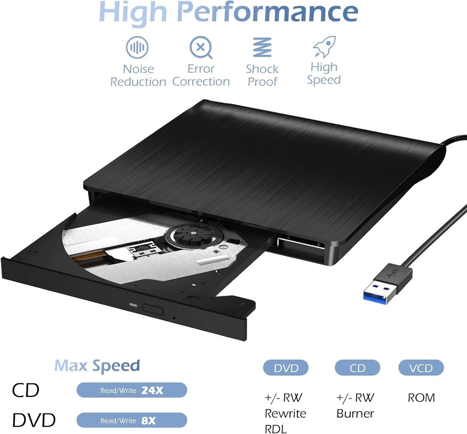 USB External DVD CD Hard Disc Burner Player Reader Optical Drive for PC ...