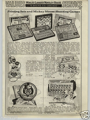 1937 PAPER AD Mickey Mouse Soldiers Topple Over Gun Shooting Game ...