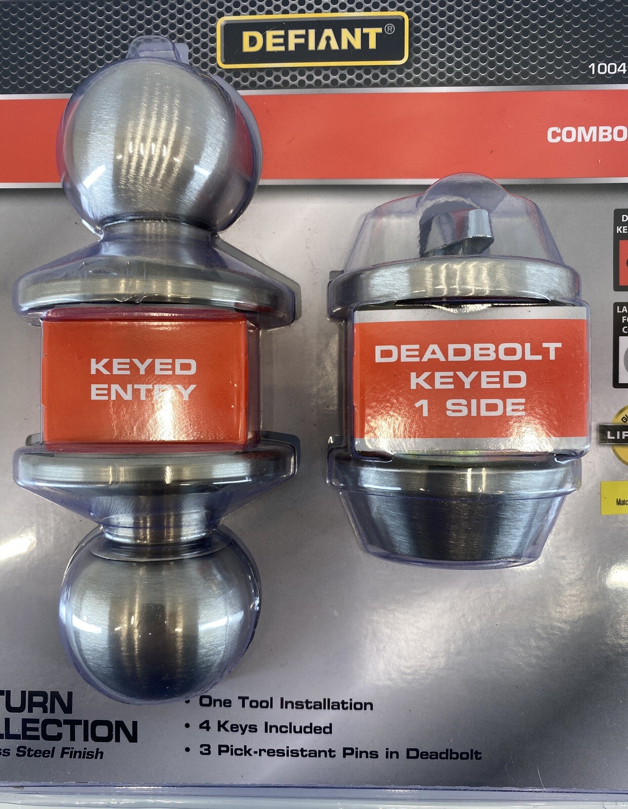 Defiant Saturn Stainless Steel Combo Pack Secure Door Knob With 4 Keys ...