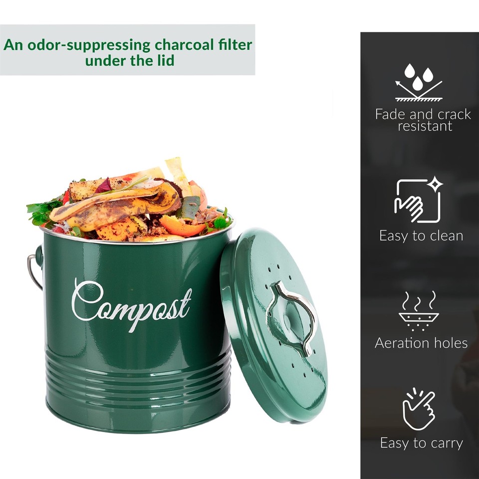 5L Kitchen Compost Bucket Canister with Filter Lid Carry Handle | eBay UK