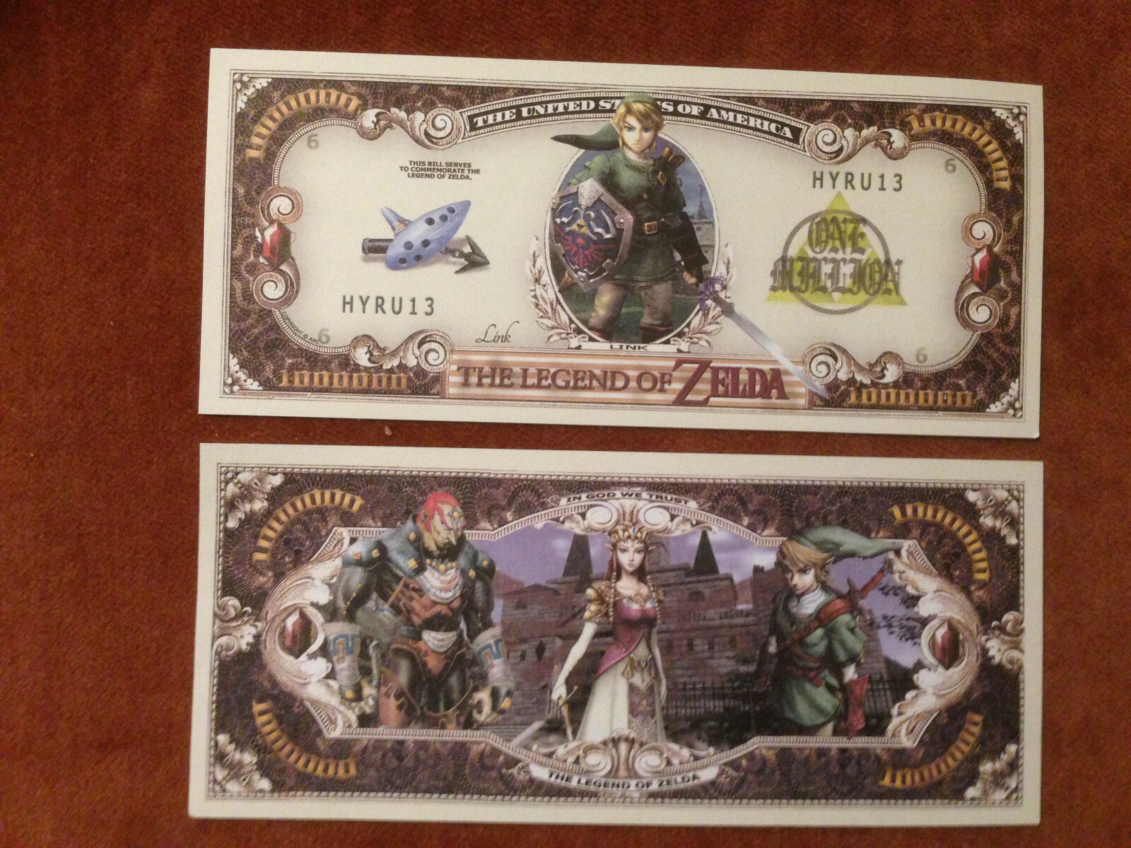 Two The Legend of Zelda $1 million bills Doublesided Novelty Banknotes ...