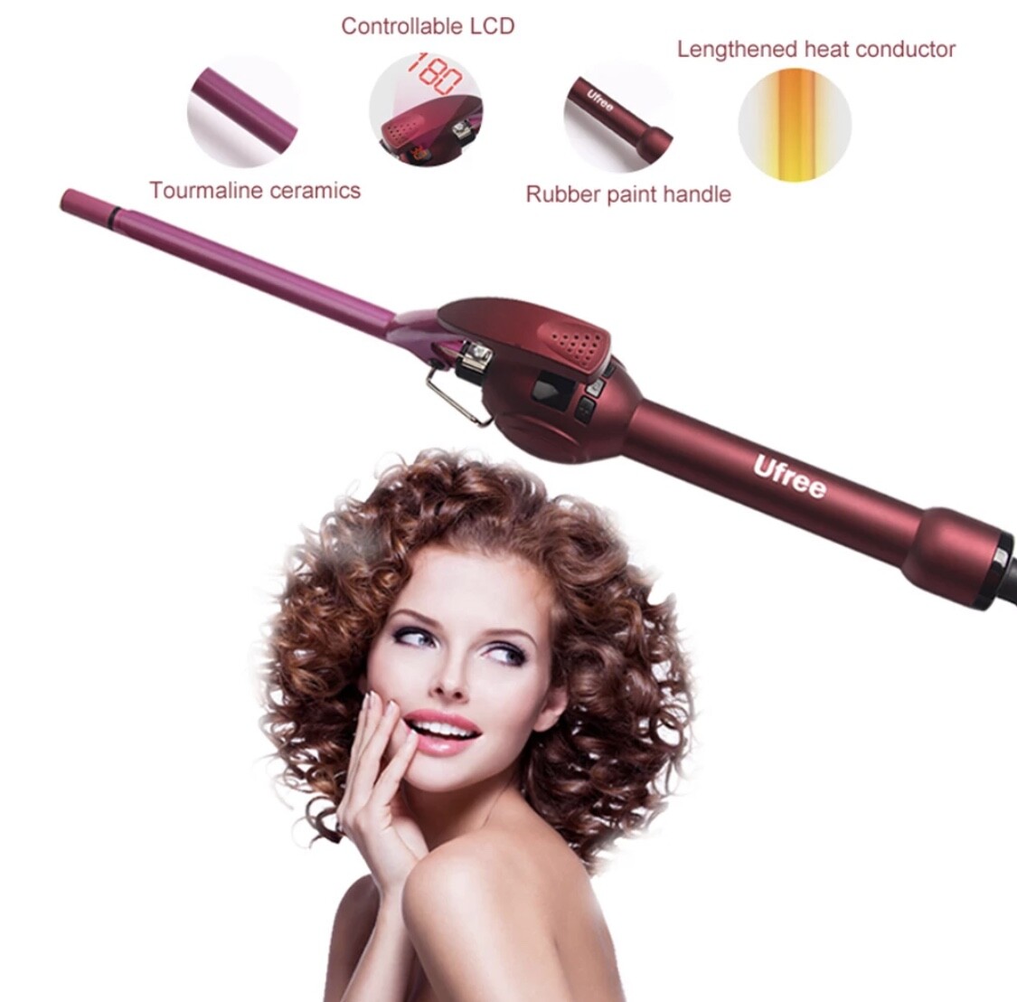 Small Thin Barrel Curling Hair Iron for Men Women, Ceramic, LCD Displ ...