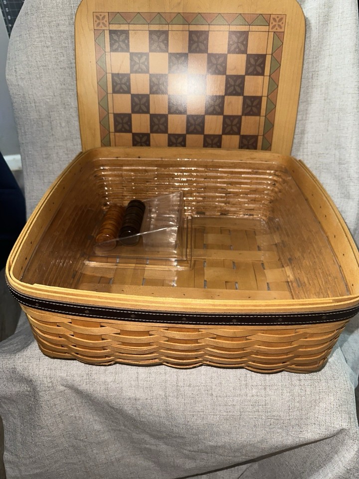 Longaberger 2001 Father's Day Checkerboard Basket, Lid, Protector, Game ...